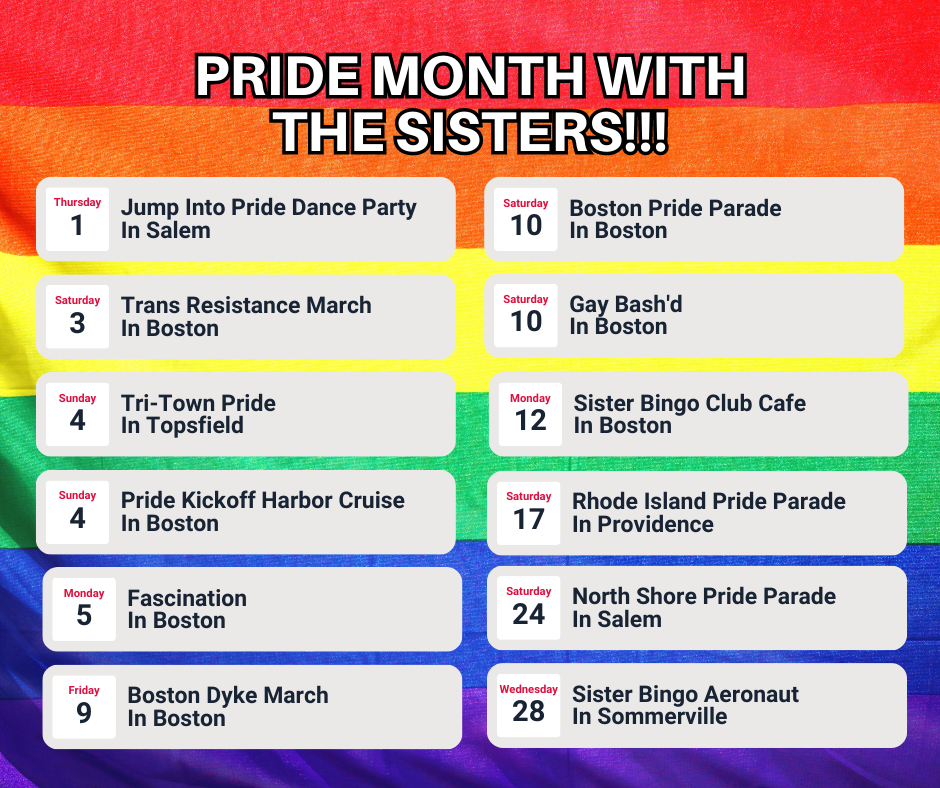 Updated Pride Schedule – The Boston Sisters of Perpetual Indulgence